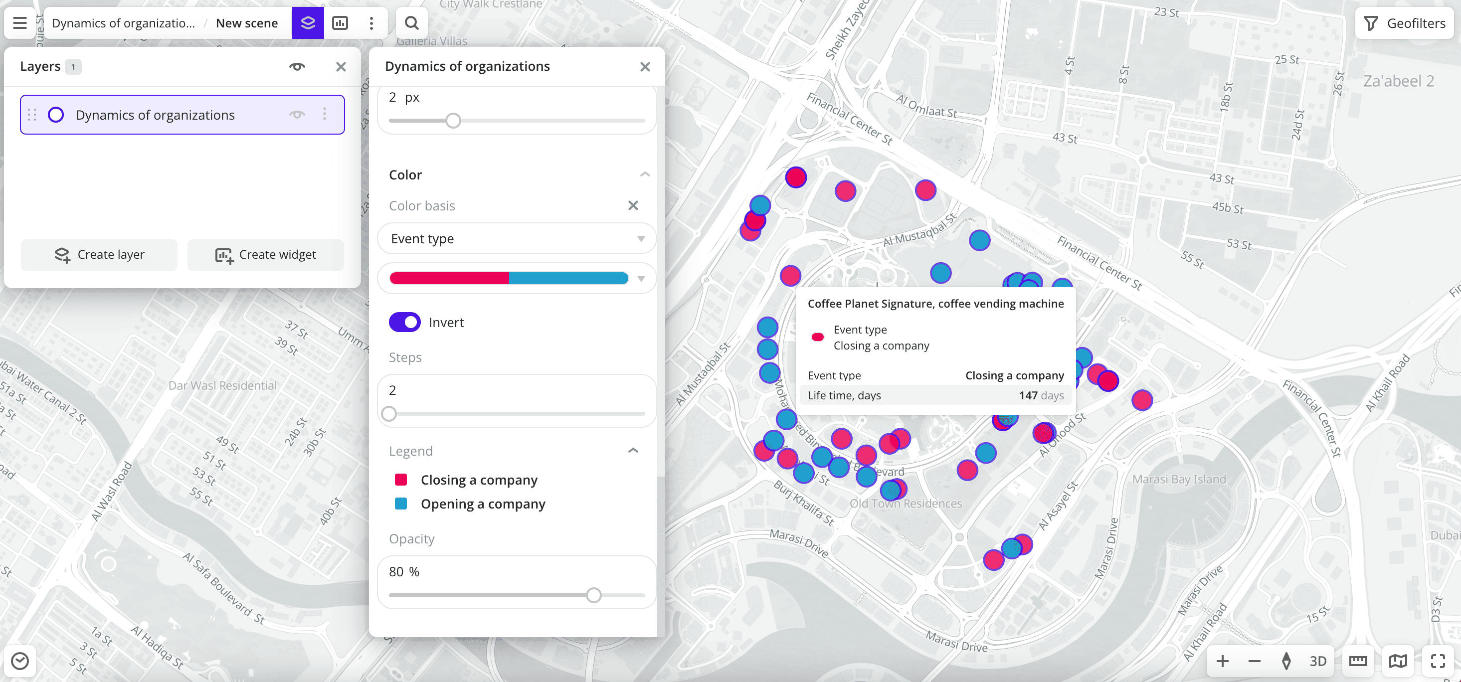 Dynamics of organizations | Urbi Pro | 2GIS Documentation